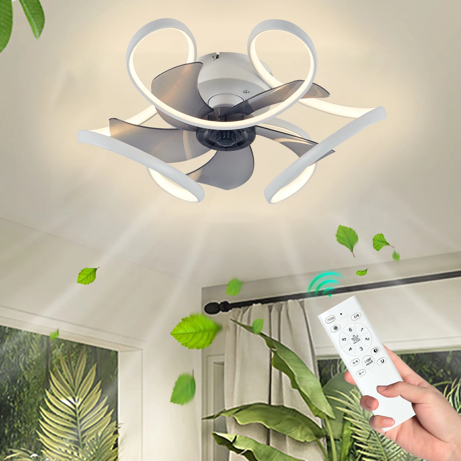 Modern-ceiling-fan-with-LED-adjustable-light-strip-and-remote-control ...