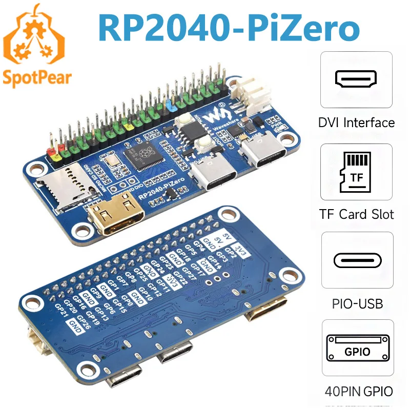 Rp2040 Pizero Based On Raspberry Pi Rp2040 Onboard Dvi Interface Tf Card Slot Pio Usb Port 