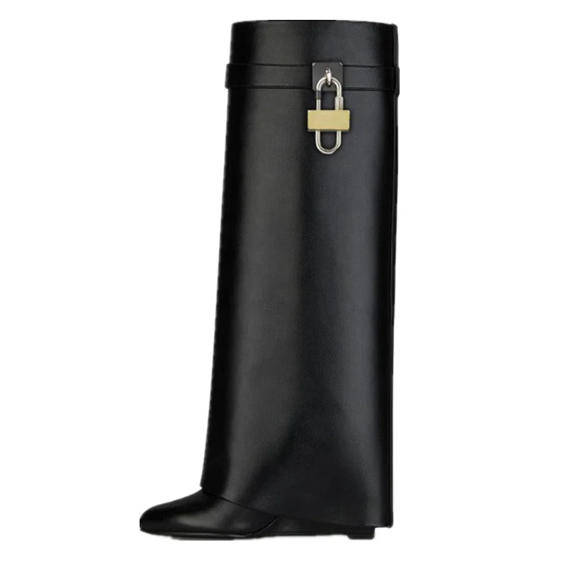 Lock-Buckle-Women-High-Knee-Boots-Large-Size-High-Heels-Designer-Shoes ...