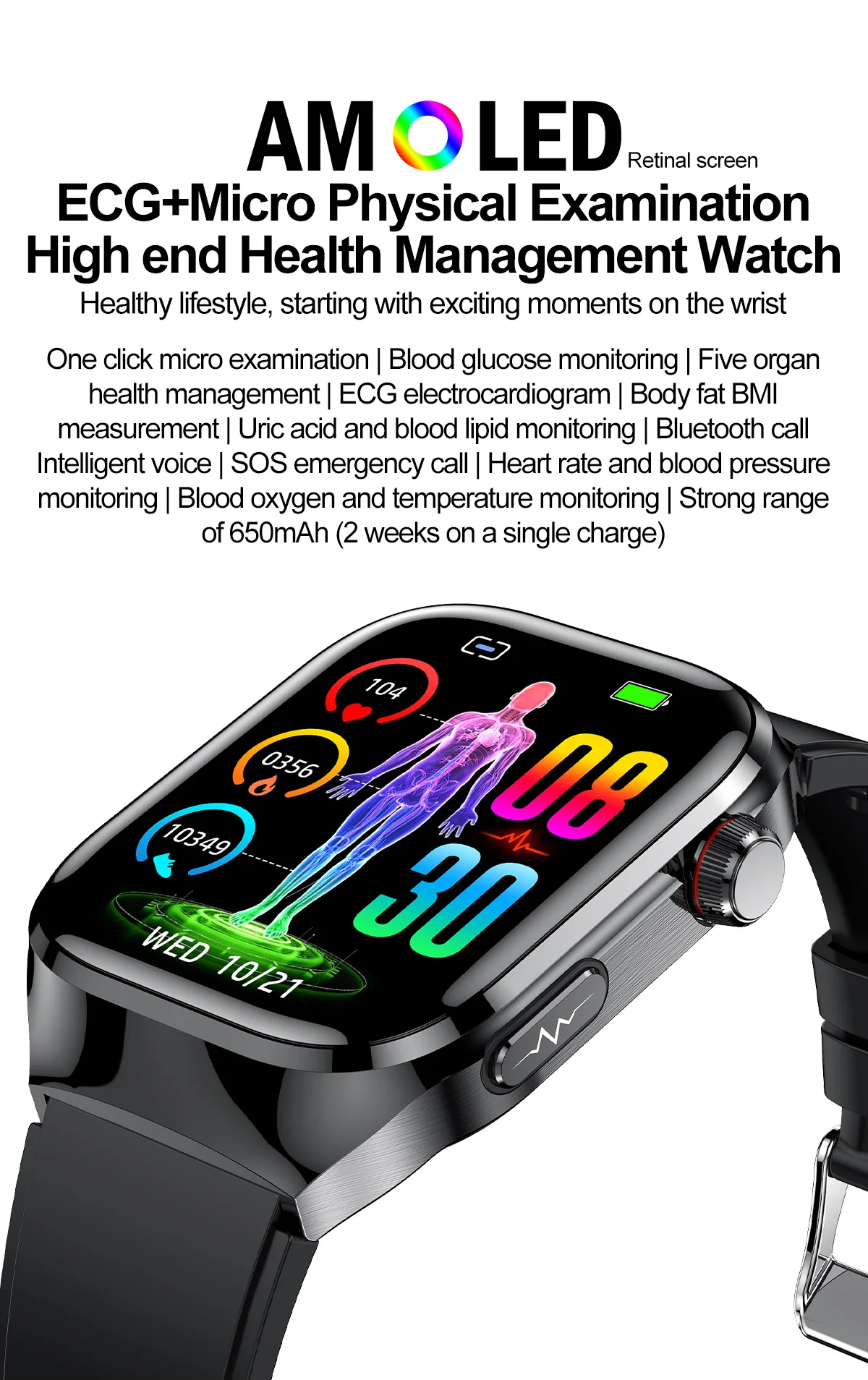 2024 New Accurate Measurement ECG HRV Health Smart Watch Blood Sugar AI ...