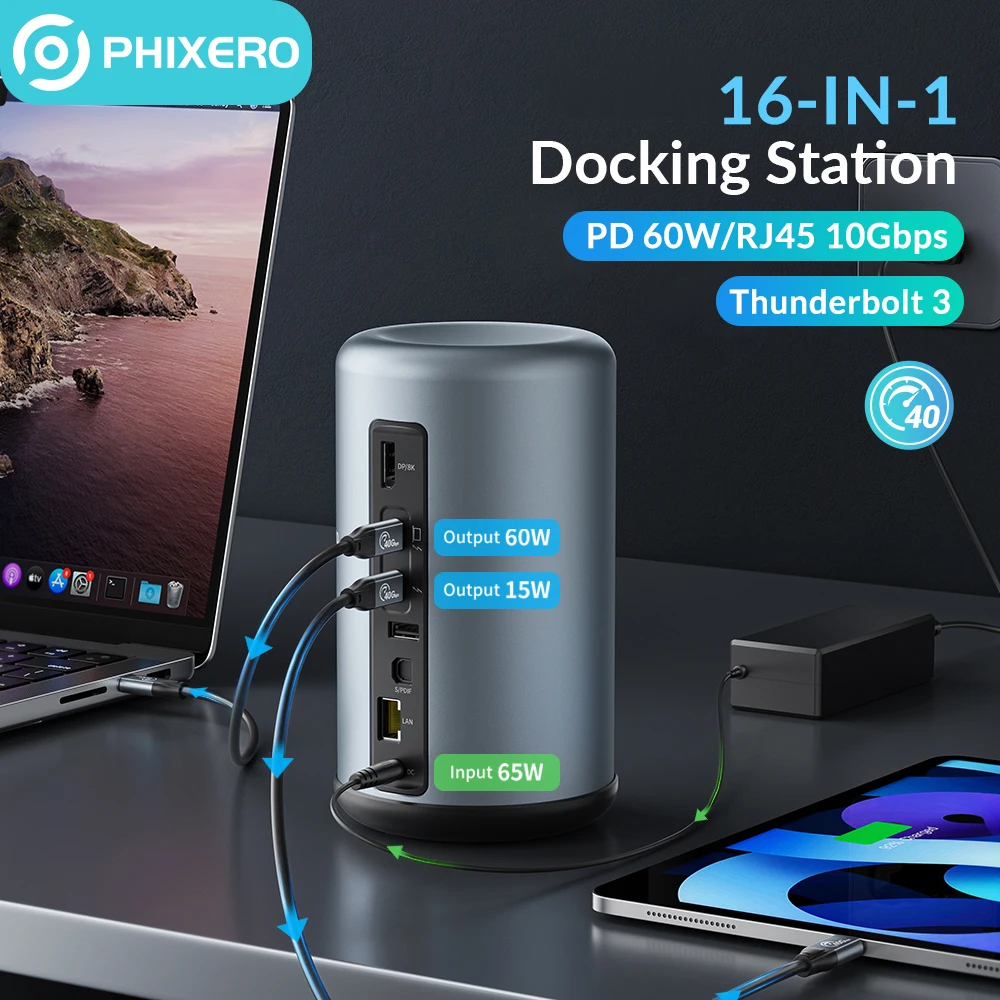 Phixero Usb C Hub 16 In 1 Thunderbolt 3 Docking Station Type C 40gbps ...