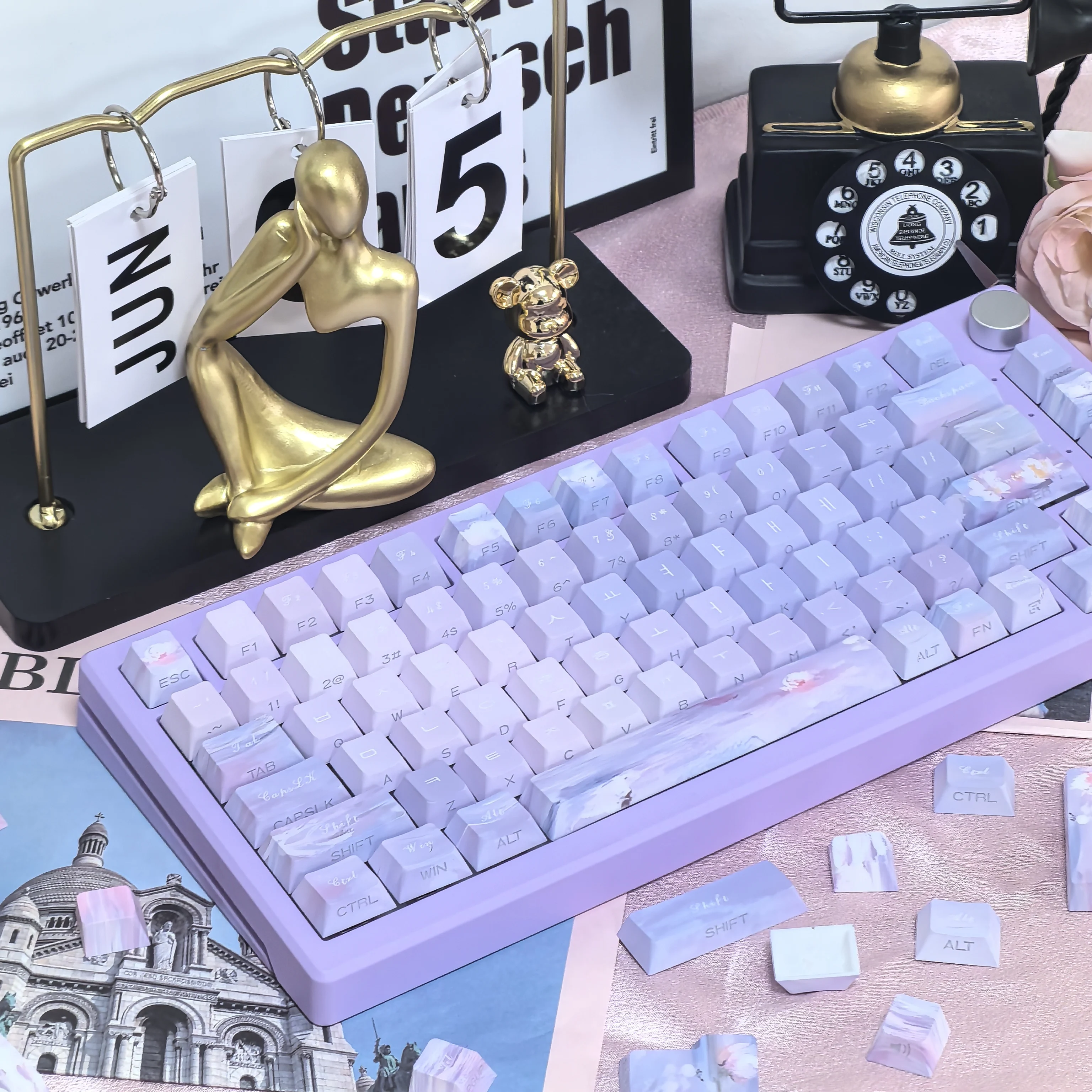 korean-Purple-Keycap-130Key-Monet-Dreamy-Water-Lily-KR-keycap-Pbt ...