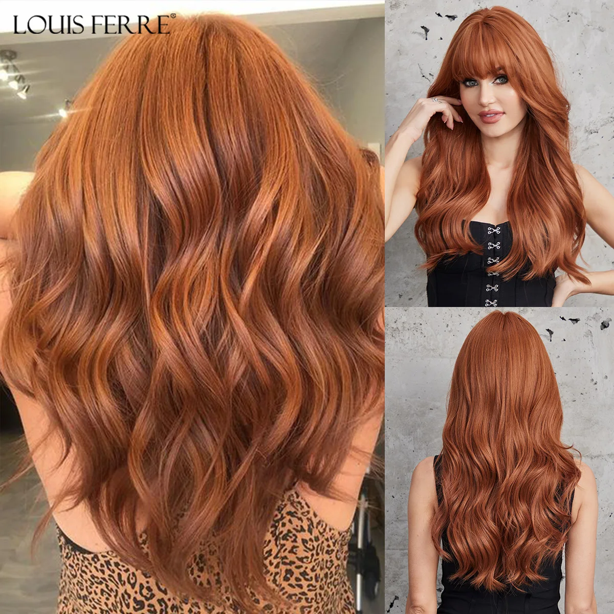 LOUIS-FERRE-Red-Brown-Ginger-Copper-Synthetic-Wigs-Long-Wavy-Fake-Hair ...