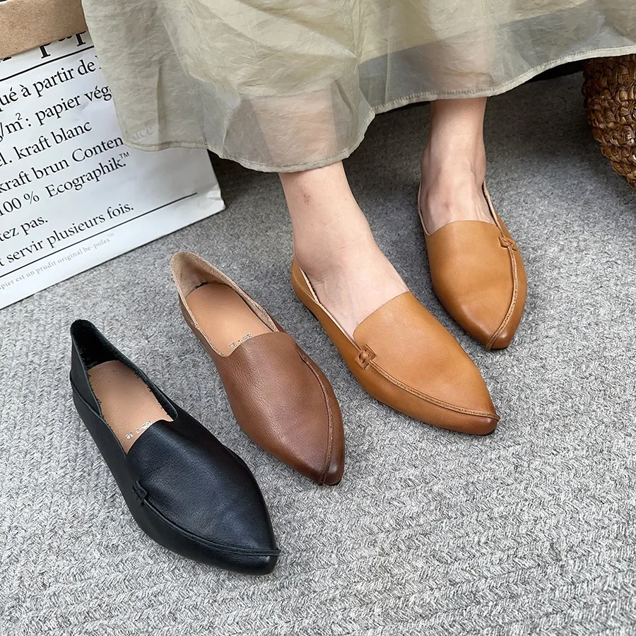 Birkuir-Pointed-Toe-Loafers-Women-Flats-Shoes-Retro-Genuine-Leather ...