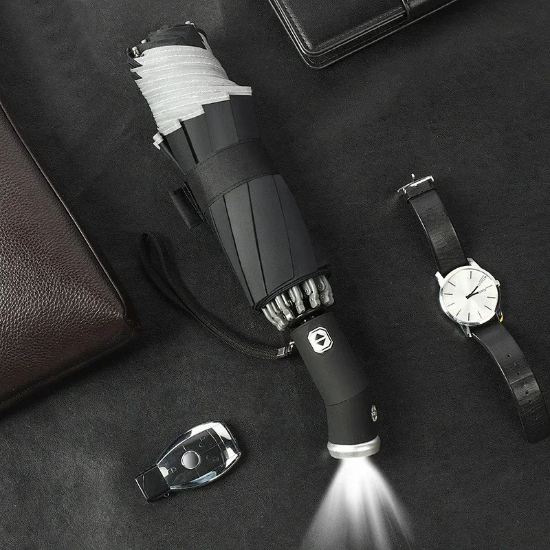 Automatic-Umbrella-with-LED-Flashlight-Reflective-Stripe-Reverse-Light ...