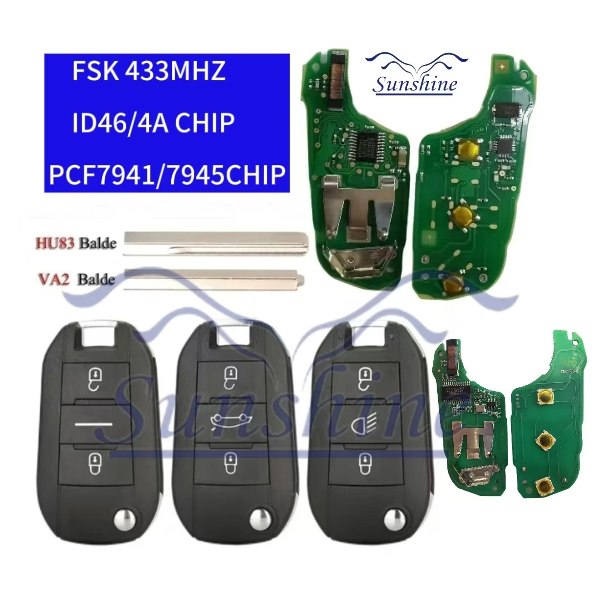 Sunshine ID46/4A PCF7941/7945 CHIP Car Key 5FA010 For Peugeot Peugeot ...