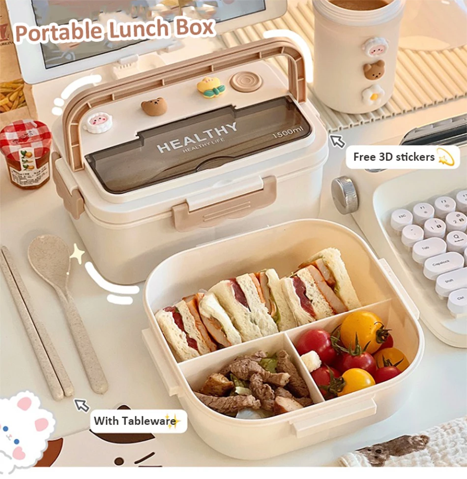Cute-Portable-Lunch-Box-With-Compartment-For-Girls-School-Kids-Plastic ...