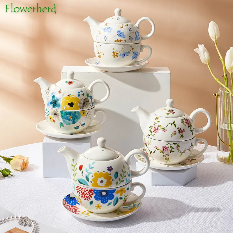 Creative-Ceramic-Tea-Set-Floral-Teapot-British-Cup-Kettle-Office-Single ...
