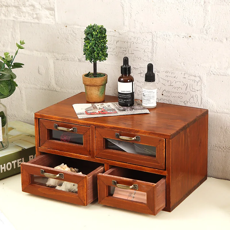 Wood-Storage-Box-Drawer-Style-Desktop-Rustic-Shelf-Multi-Display-Case ...