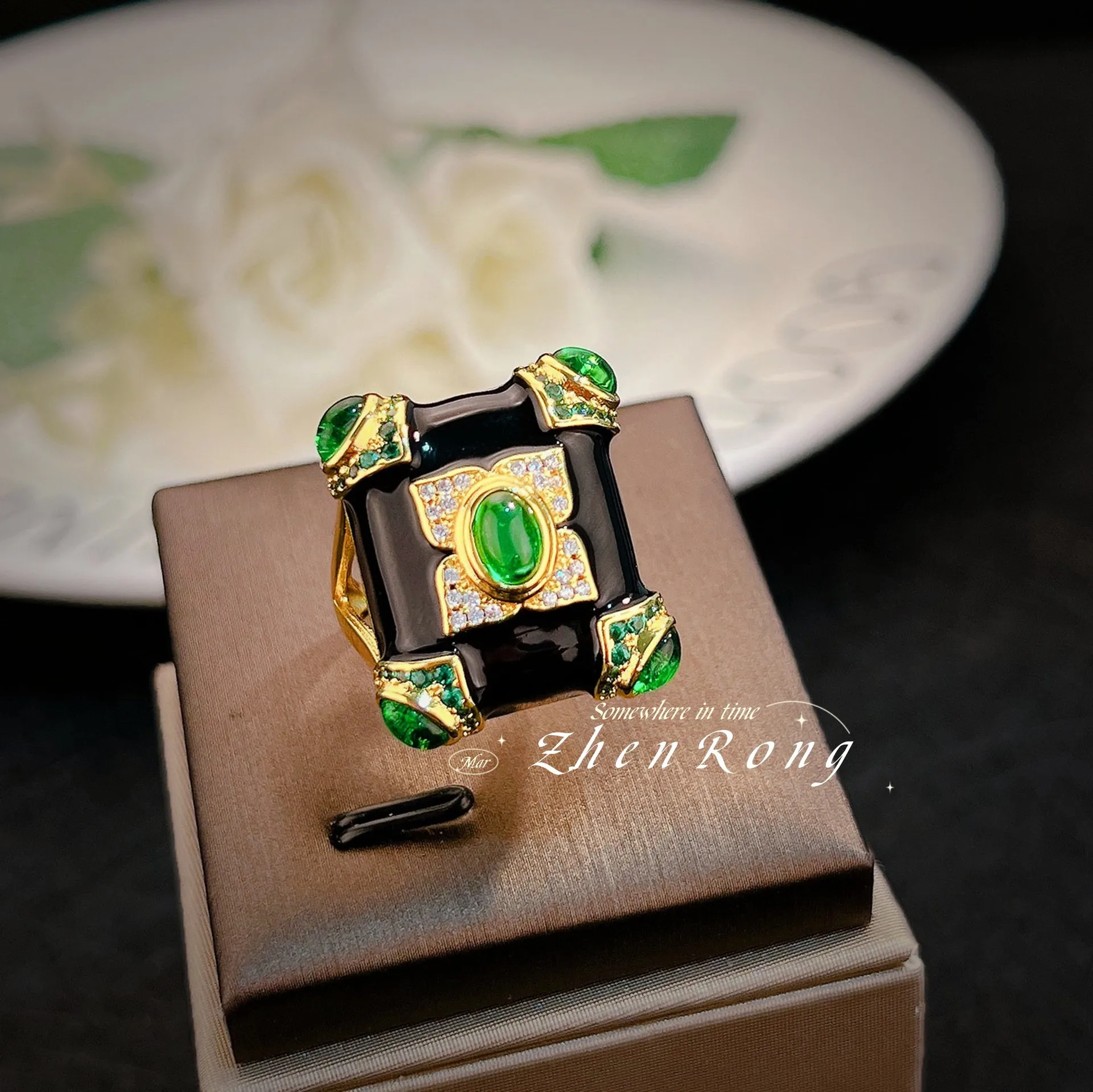Foydjew-anillos-de-Gema-verde-esmeralda-Retro-para-mujer-estilo-Art ...