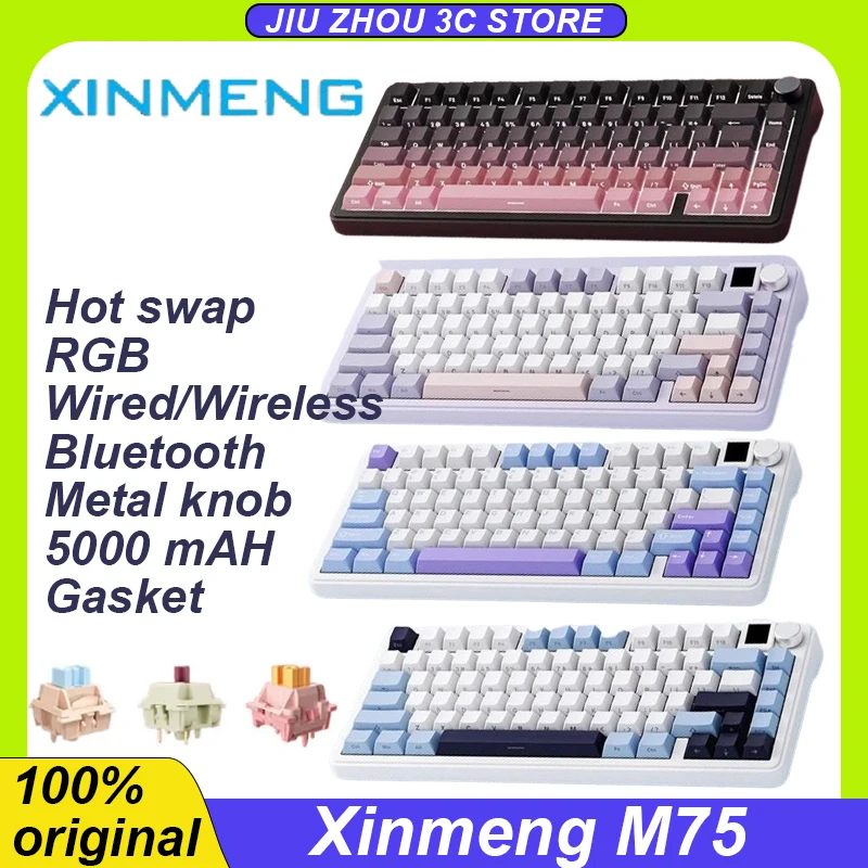 Xinmeng-M75-Mechanical-Keyboard-Three-Mode-Wireless-Bluetooth-Wired-75 ...