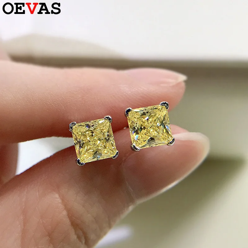 OEVAS 6x6mm Yellow Pink High Carbon Diamond Gemstone Earrings for Women ...