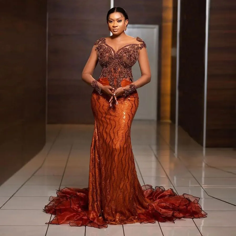 Nigeria African Women Mermaid Prom Dresses Aso Ebi Style Beading Long ...