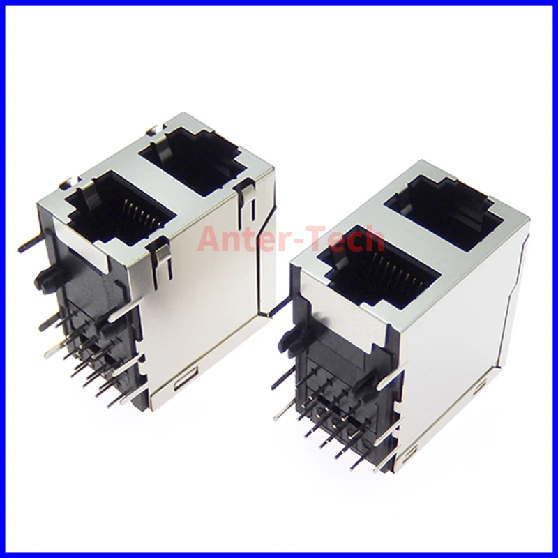 Rj45 2x1 2*1 Stack 2 Port Shielded Modular 59 Pcb Double Layer Jack ...