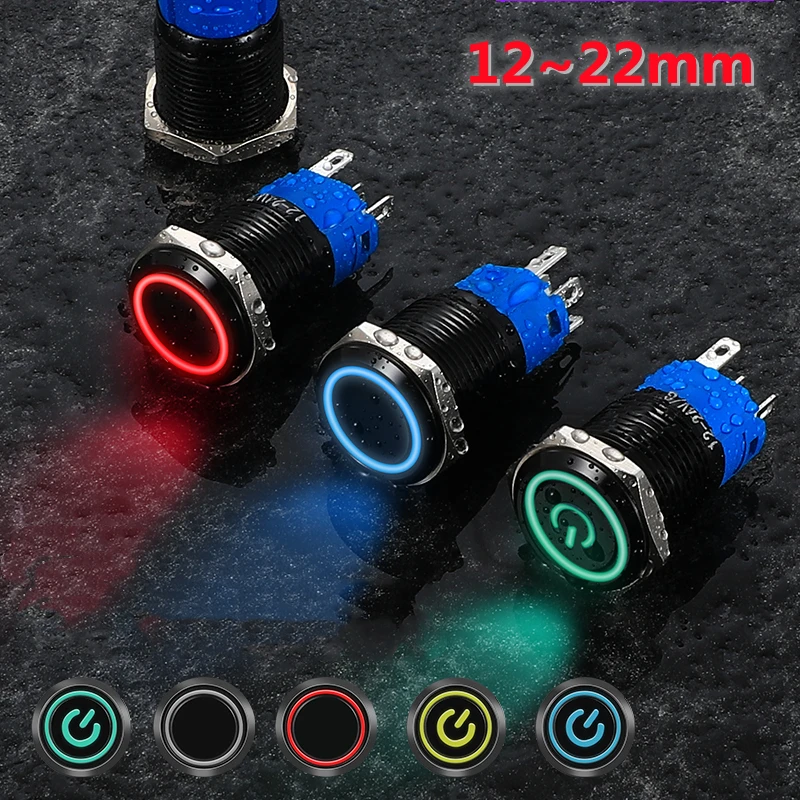 12mm/16mm/19mm/22mm Wasserdichte Oxidation Schwarz Metall Taste Schalter Kurzzeitig Lock PC ...