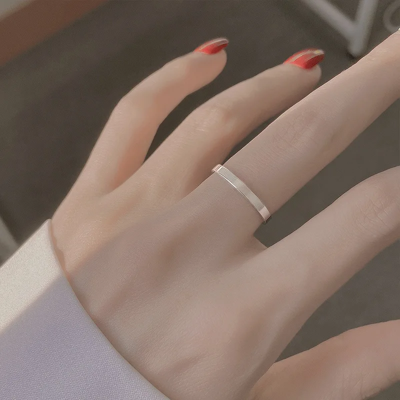 2023-New-Simple-Design-Silver-Color-Geometric-0pen-Adjustable-Female-Rings-For-Women-s-Hand ...