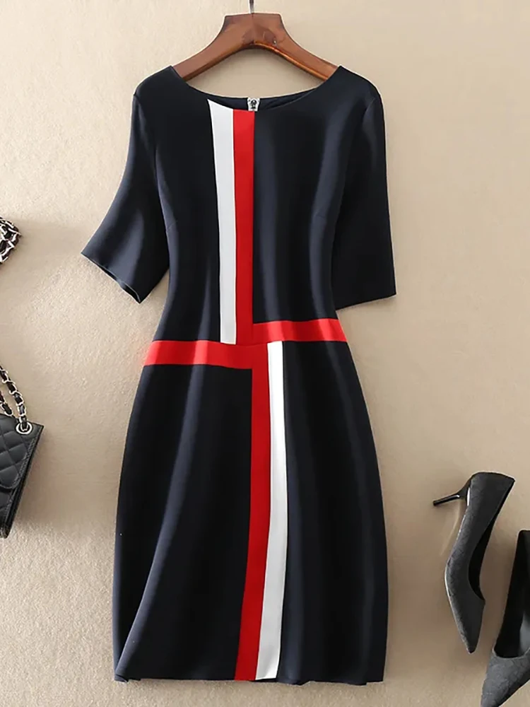 Fashionable-Office-Lady-Casual-Patchwork-Color-Matching-Dress-New ...