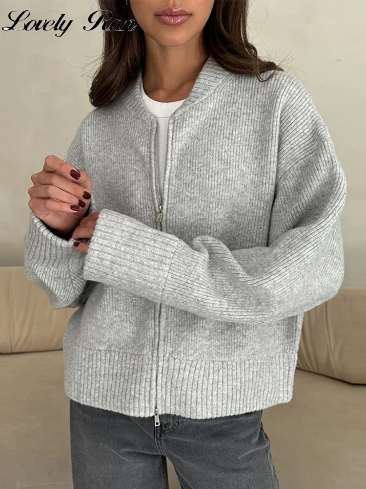 C-rdigan-de-punto-gris-para-mujer-su-ter-holgado-de-manga-larga-con ...