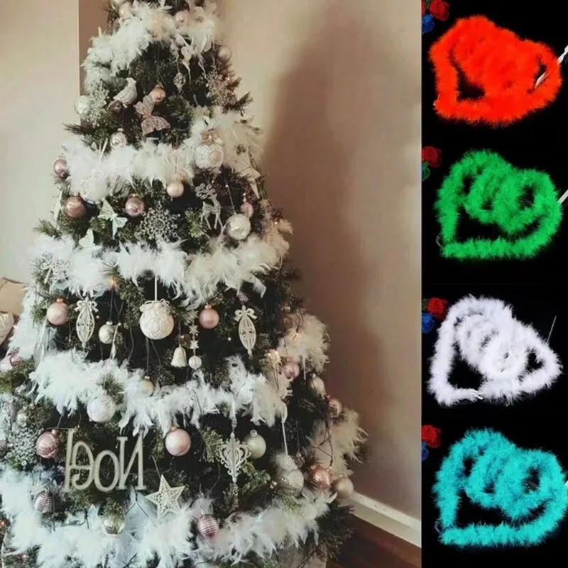 2PCS 2M Christmas Tree White Feather Boa Strip Xmas Ribbon Party ...