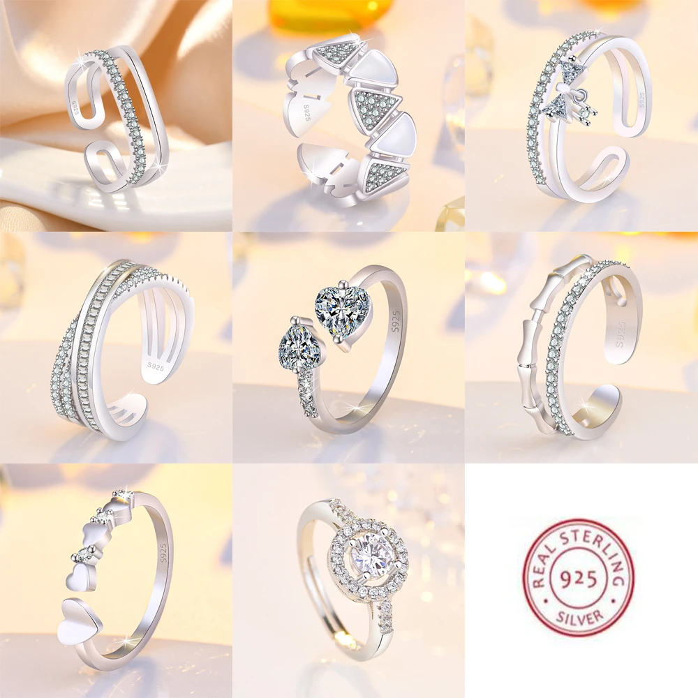 New-925-Sterling-Silver-Ring-Heart-Sparkle-AAA-Zircon-High-Quality-For ...