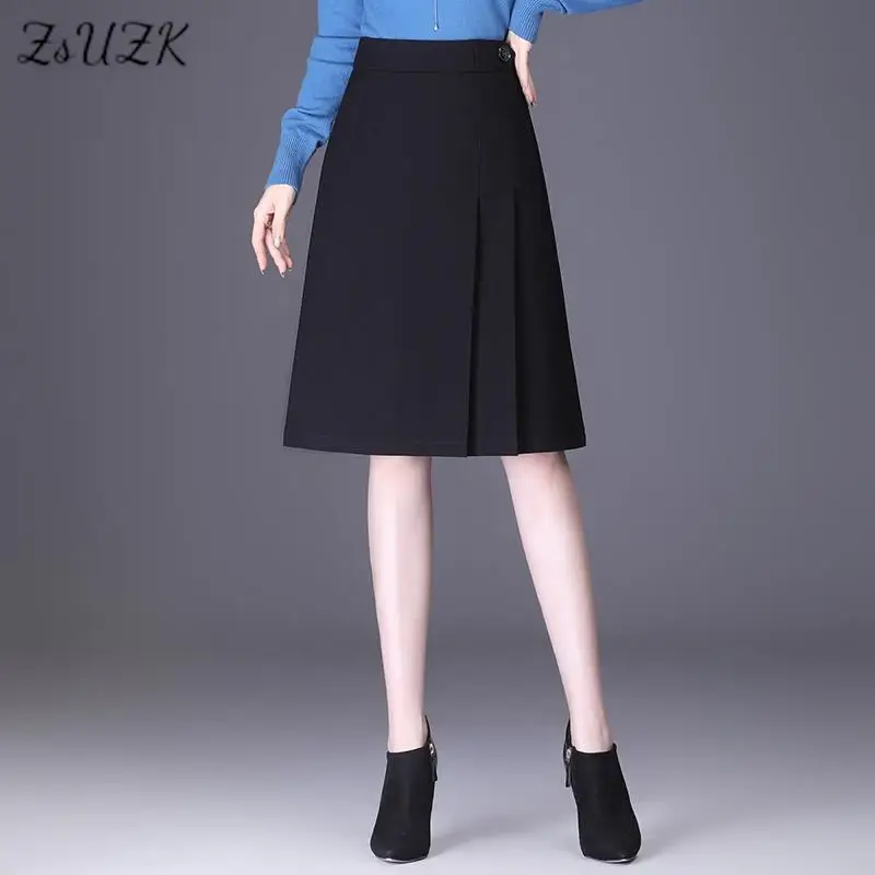 ZUZK-Women-OL-Wear-Knee-Length-A-Line-Skirt-Folds-Spring-Autumn-Knee ...