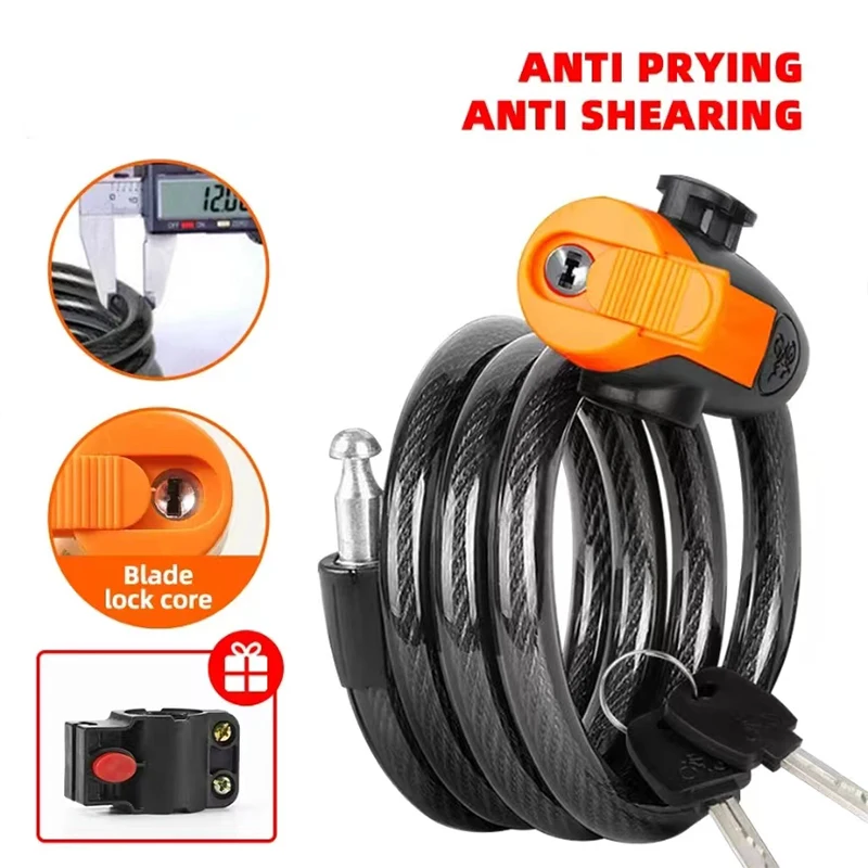 Universal-Mountain-Bike-Cable-Lock-Key-Fixed-Secure-Anti-Theft-With ...