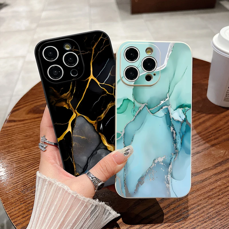 Watercolor Marble Case For iPhone 15 Pro Max Coque iPhone 16 14 13 12 ...