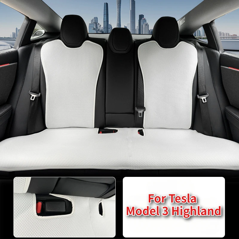 Car Seat Cover for Tesla Model 3 Highland 2024 2025 White Ice Silk ...