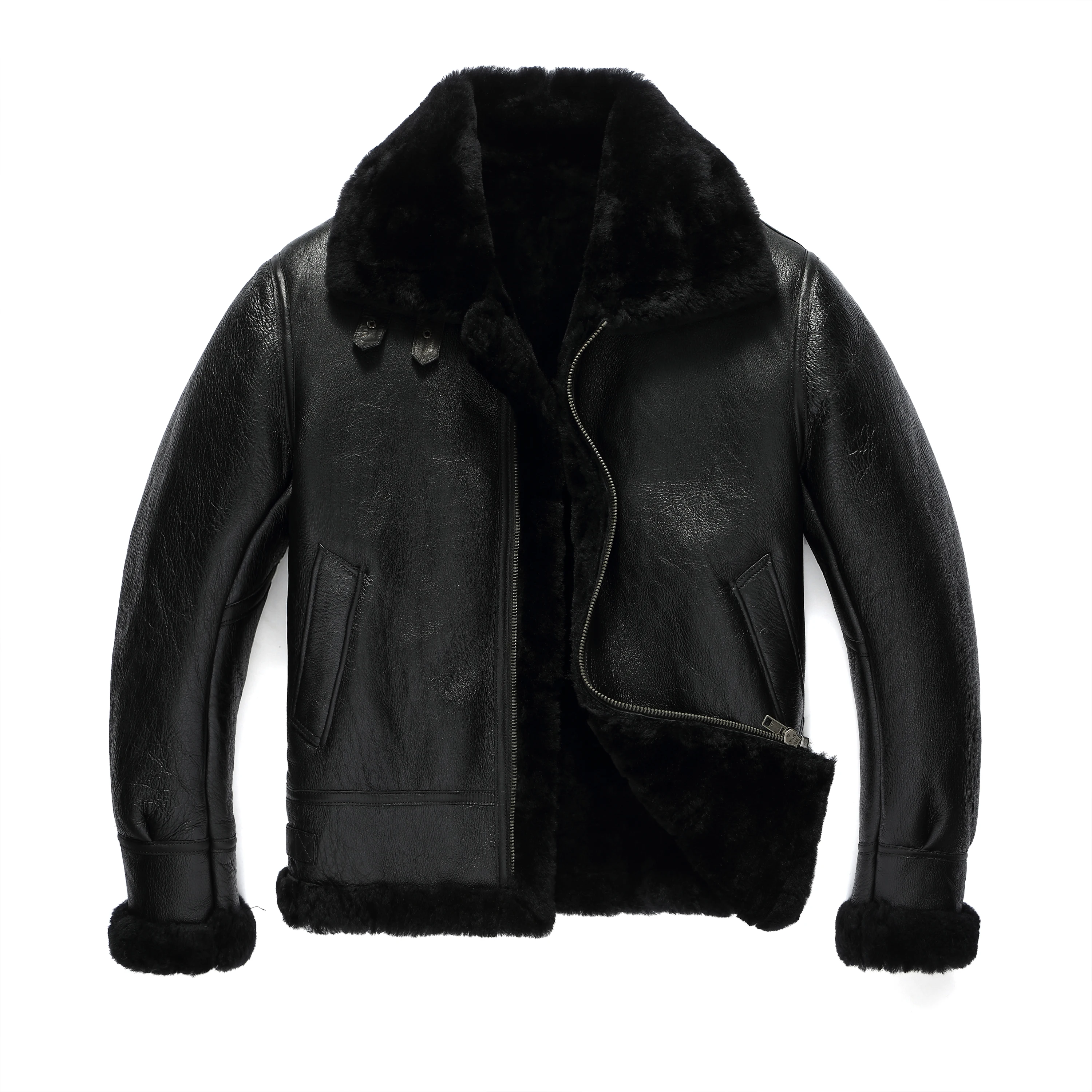 100% Natural Sheepskin Leather Jacket Winter Coat Real Fur Warm ...