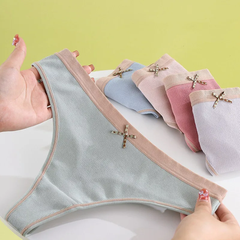 Sexy Thongs Womens Cotton Panties Threaded Pantys Low Waist Underpants