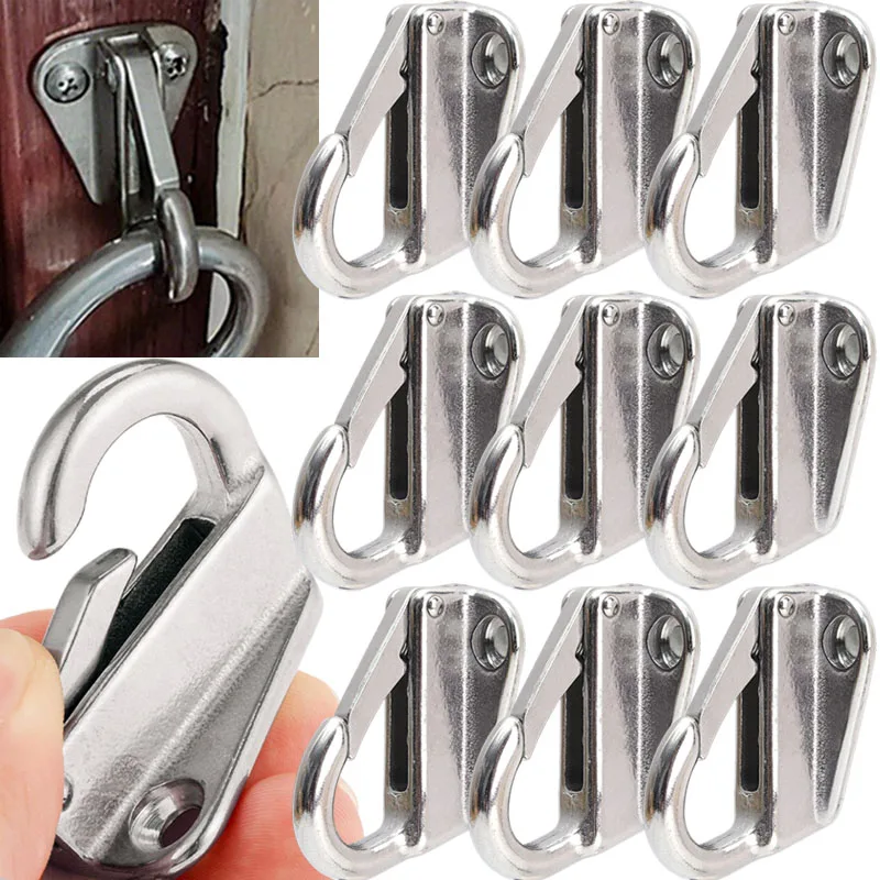 Marine Stainless Steel Spring Clip Locked Eye Hooks Screw Sets Boat ...