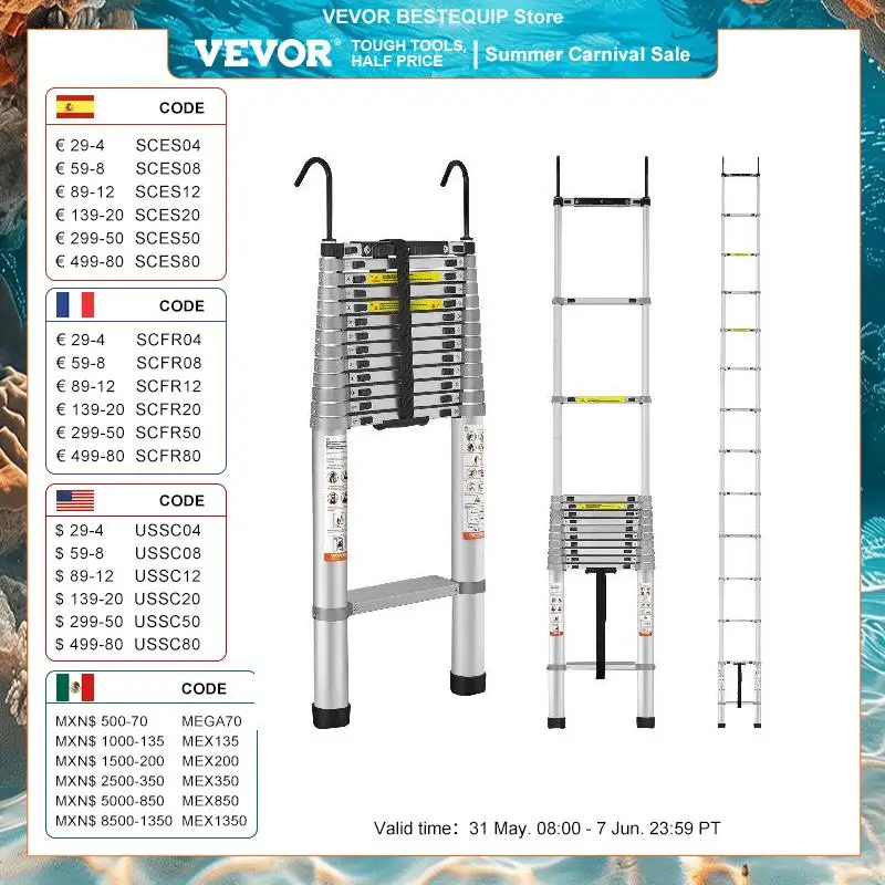 VEVOR-Telescoping-Ladder-18-5-FT-Aluminum-One-button-Retraction ...