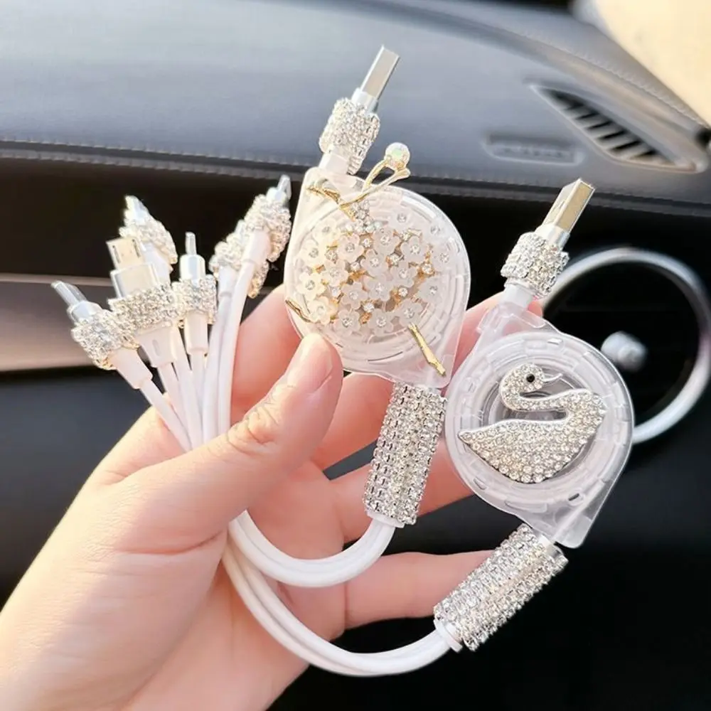 Retractable-3-in-1-Car-Charger-Car-Charger-Rhinestone-3-in1-USB-Charger ...