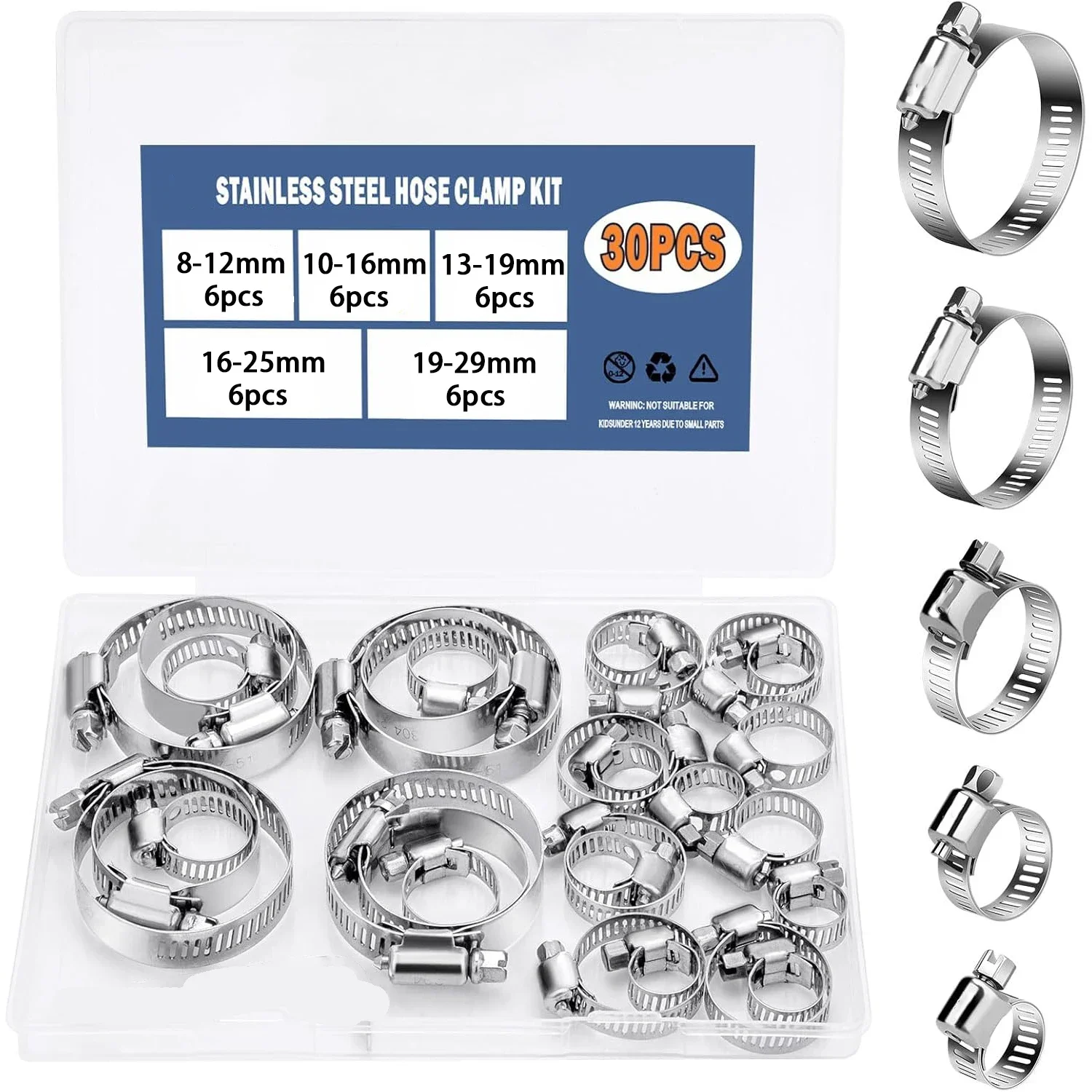 30Pcs 8-29mm Car Fuel Tube Pipe Clamp Stainless Steel Screw Band Hose ...