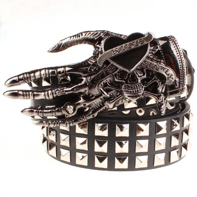 Full Metal Rivets Belt Hip-hop Skull Head Ghost Hand Bone Skeleton Claw ...