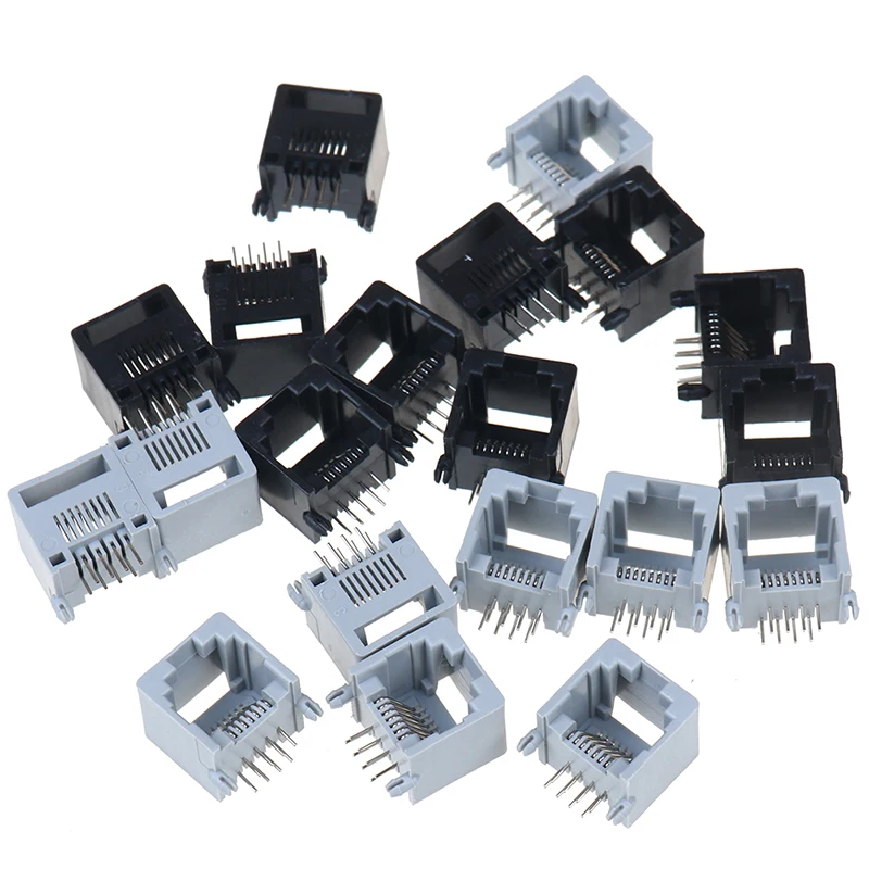 10Pcs RJ45 8P8C Computer Internet Network PCB Jack Socket Grey
