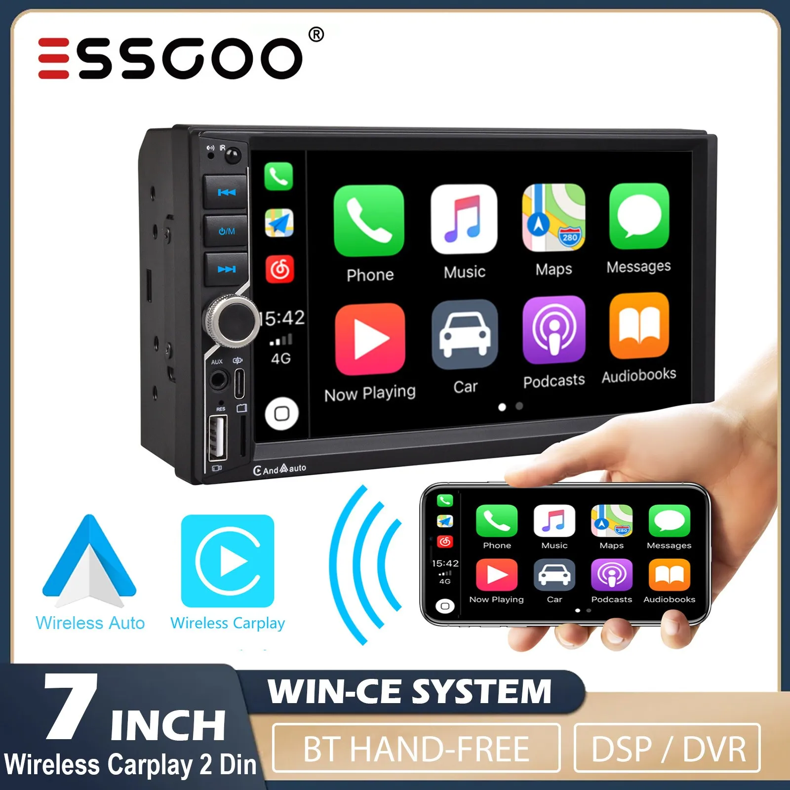 ESSGOO-7-For-Carplay-2-Din-Car-Mp5-Radio-Touch-Screen-Stereo-FM-Audio ...