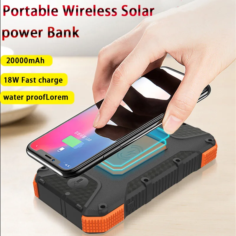 20000mah Wireless Solar Power Bank Sos Portable Travel Solar Panel ...