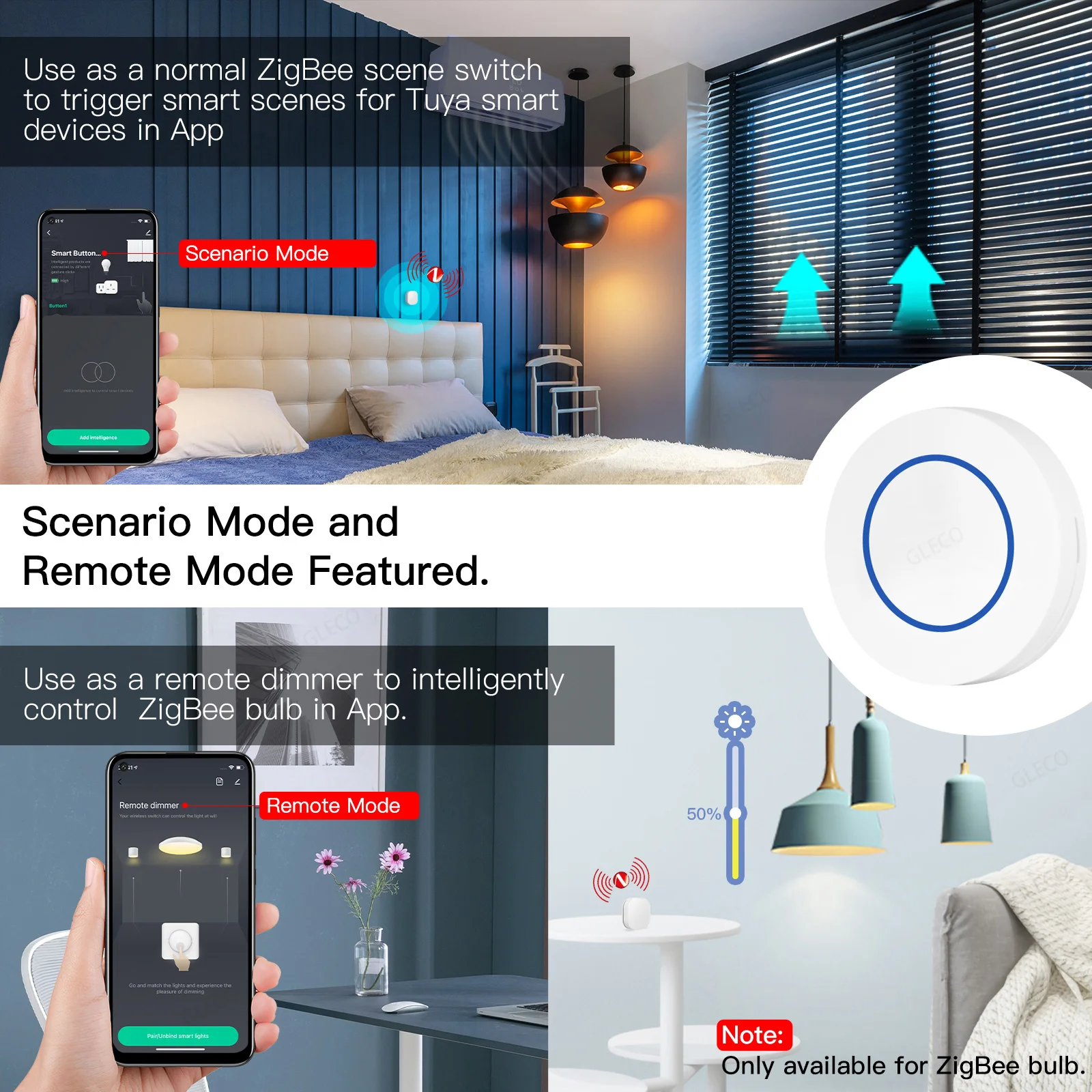 Tuya ZigBee Smart Button Scene Switch Wireless Remote on Off Key Controller Multi-scene Linkage ...
