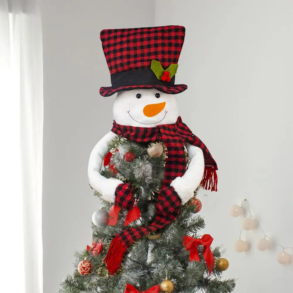 Christmas Tree Topper Plush Snowman Tree Topper with Black Plaid Top ...