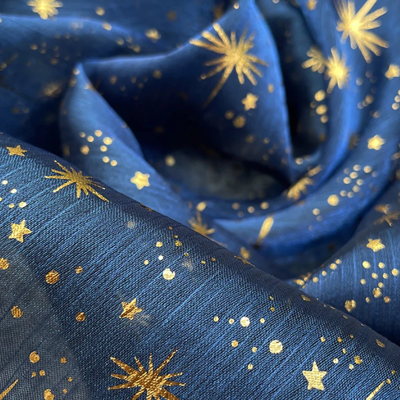 3/5/10m Blue Galaxy Stars Shimmer Organza Fabric For Sewing By the ...