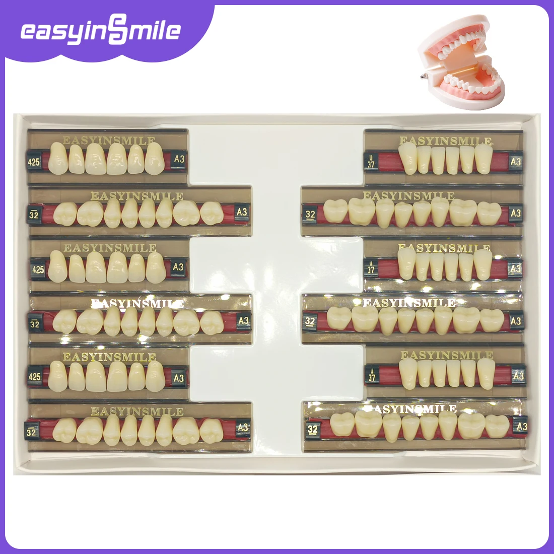 16/12 Sets Dental Resin Teeth Full Denture A1 A2 A3 Shade 2 layer ...
