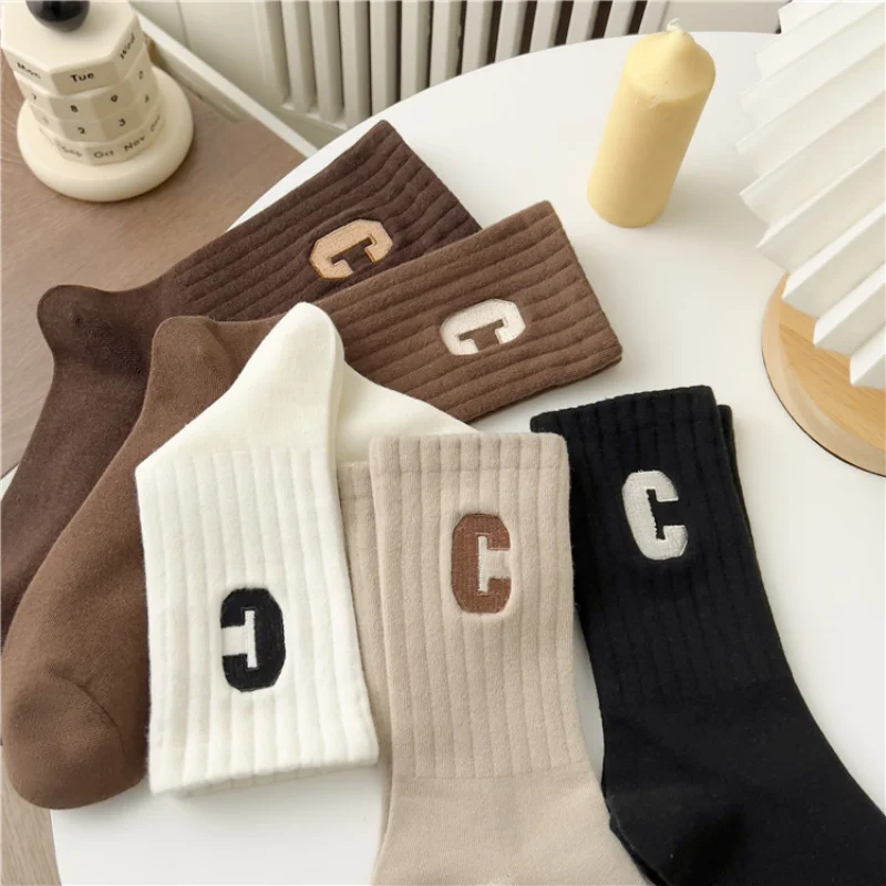 Preppy-style-Middle-Tube-Socks-Spring-Summer-Women-Letters-Simple-Sock-Students-Teenagers ...
