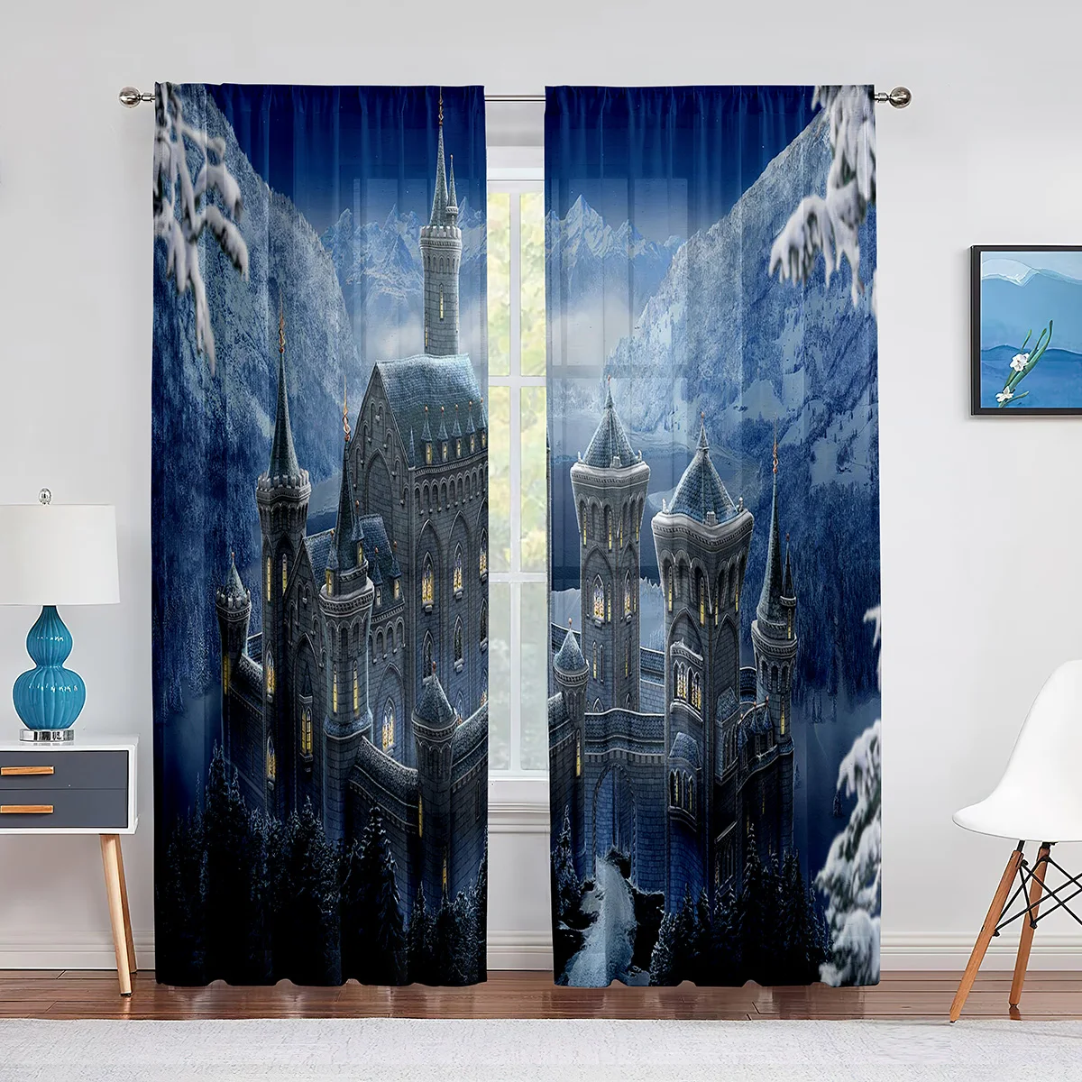 Medieval-Castle-In-Winter-Scenery-Sheer-Curtains-for-Living-Room ...