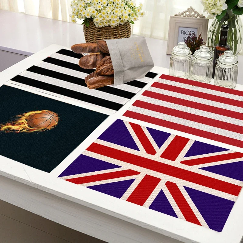 England-Flag-Strip-Print-Kitchen-Placemat-Black-Basketball-Cotton-Linen ...