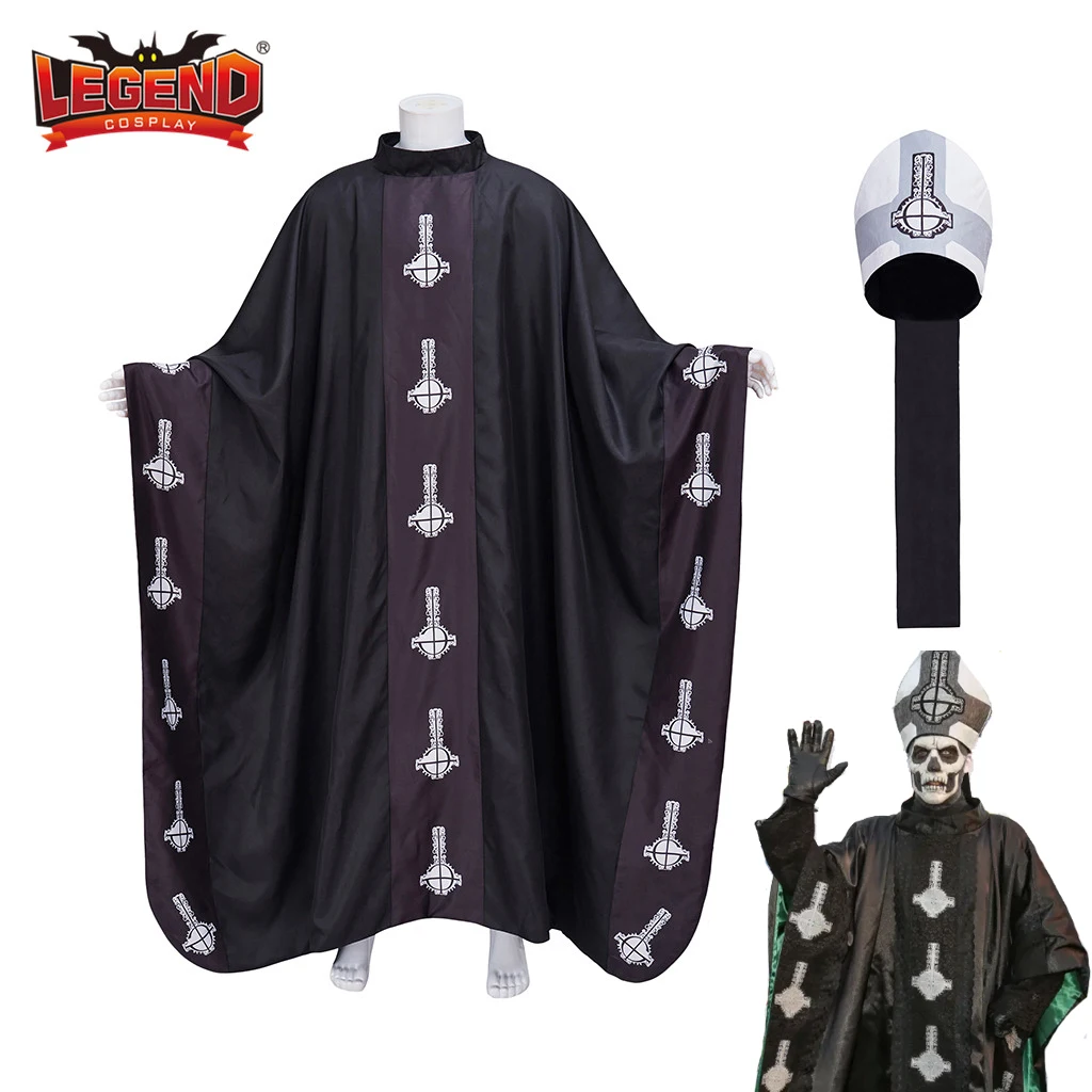 Papa-Emeritus-Cosplay-Costume-Ghost-Robe-Black-Cloak-Adult-Costume-With ...