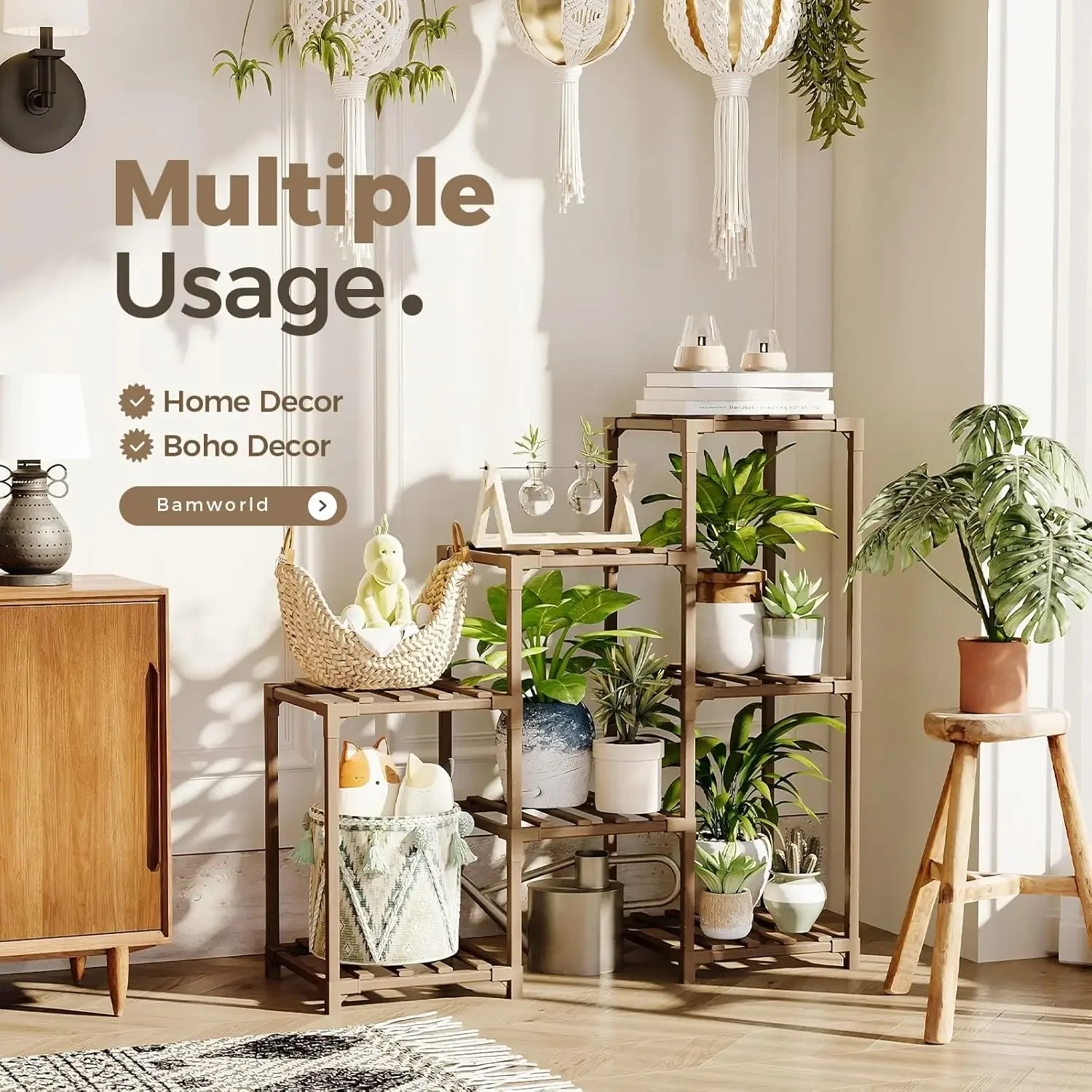 Plant Stand Indoor Plant Shelf Outdoor Wood Plant Rack for Multiple ...