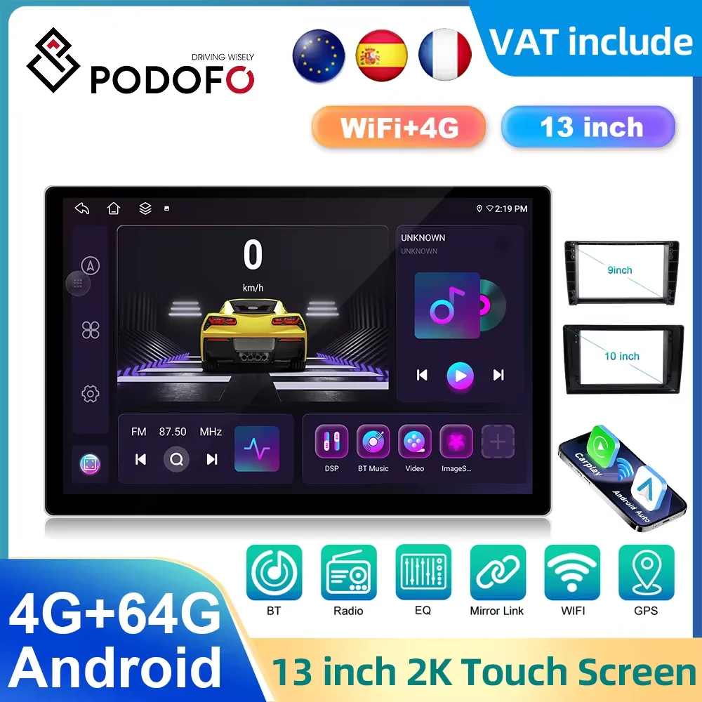 Podofo-13inch-Car-Stereo-Radio-Android-8Core-4-64G-2K-Touch-Screen ...
