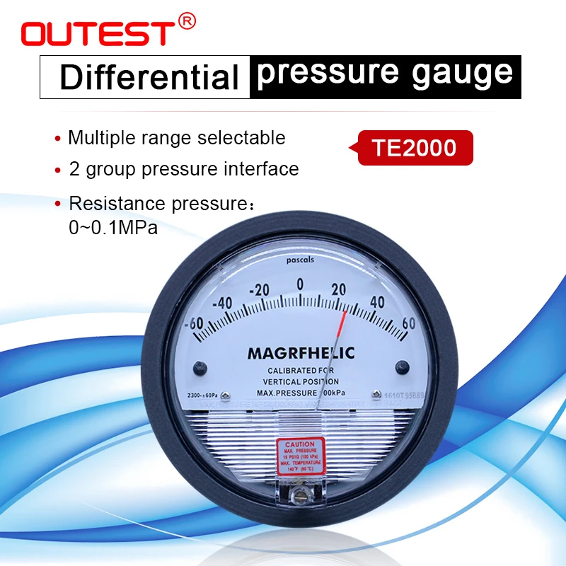 High Precision Air Differential Pressure Gauge Vacuum Manometer Micro Pressure Gauge Measuring ...
