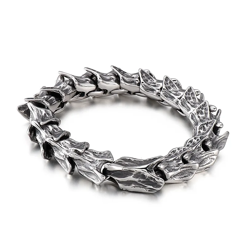 Punk Vintage Men's Dragon Skeleton Chain Bracelet 16MM Wide High ...